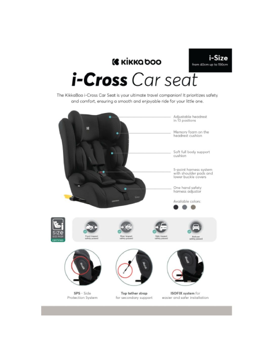 KikkaBoo Car seat 76-150 cm i-Cross i-Size | edamama